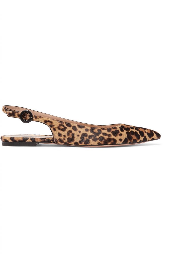 Gianvito Rossi - Leopard-Print Calf Hair Slingback Point-Toe Flats ...