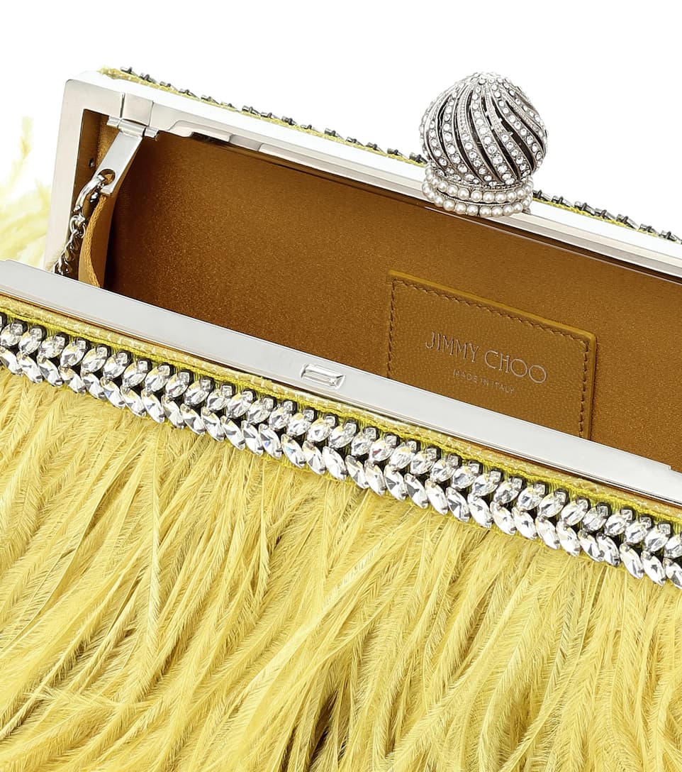 Jimmy Choo - Celeste Small Feather-Trimmed Clutch | ABOUT ICONS