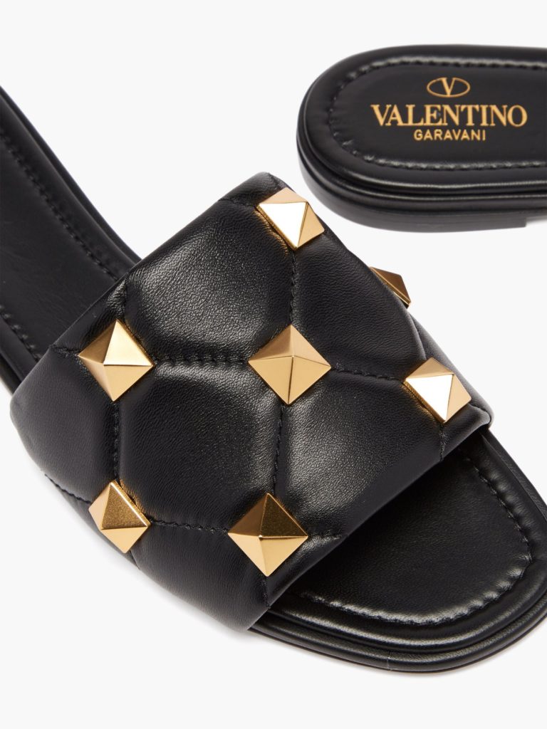 Valentino - Roman Stud Quilted Leather Slides | ABOUT ICONS